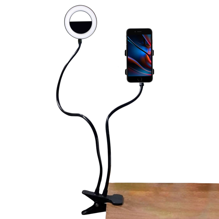 Flexible Arm Phone Holder Ring Light |Clamp Mount for Desk, Bed, Offic ...