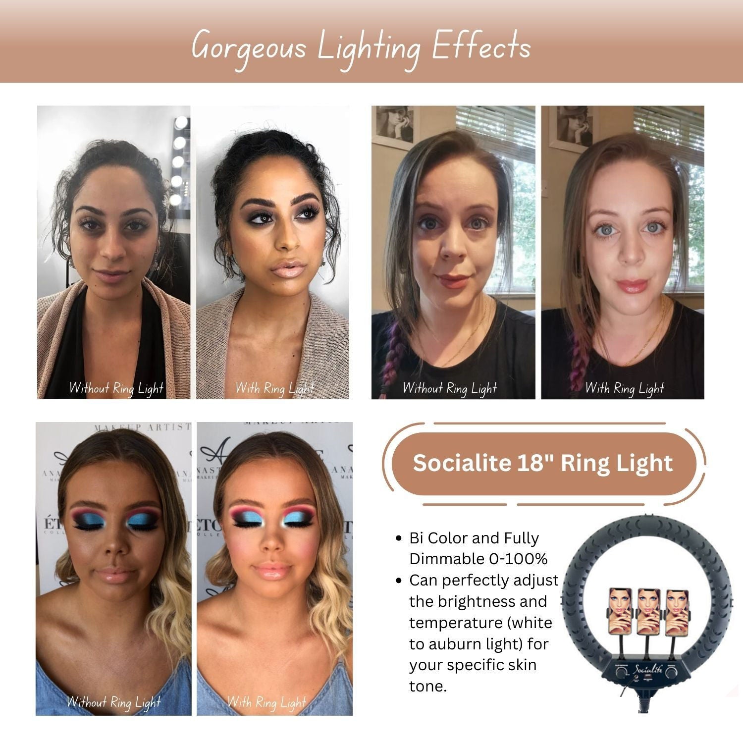 The Socialite 18-Inch iPad Tablet Ring Light with Stand and Mirror ...