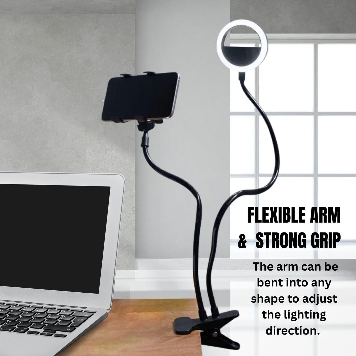 Flexible Arm Phone Holder Ring Light |Clamp Mount for Desk, Bed, Offic ...