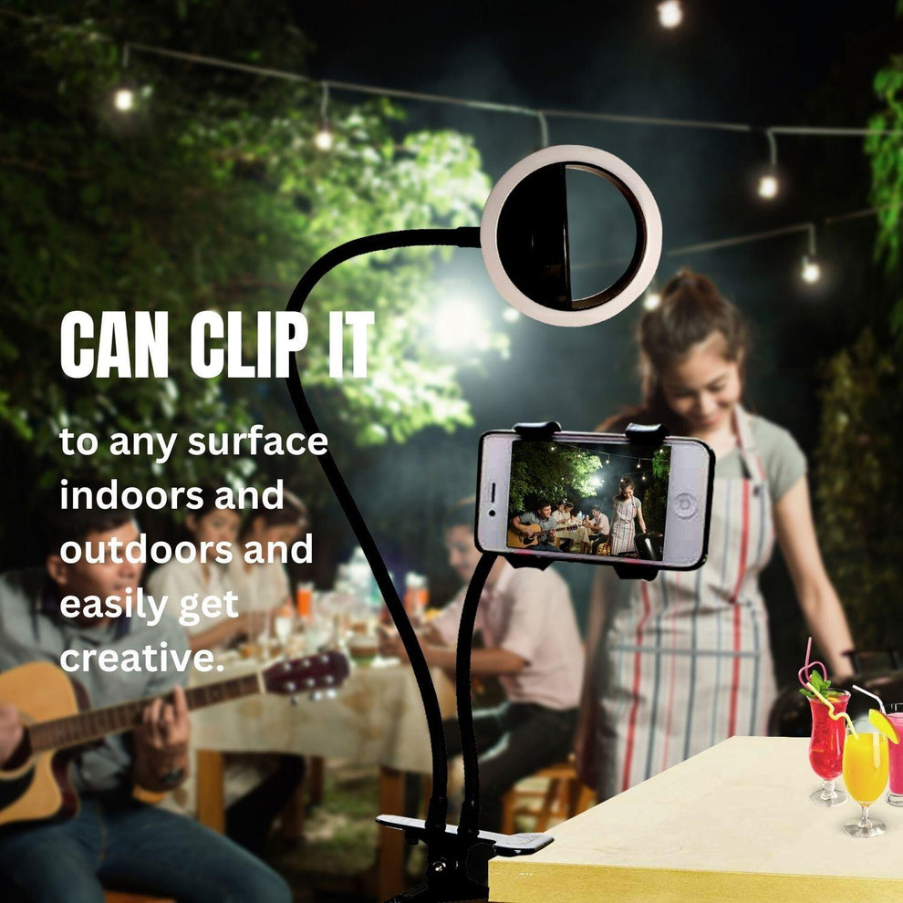 Flexible Arm Phone Holder Ring Light |Clamp Mount for Desk, Bed, Offic ...